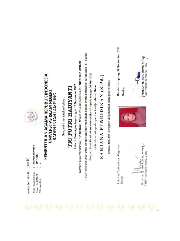 TRI PUTRI HADIYANTI_IJAZAH S1 | PDF