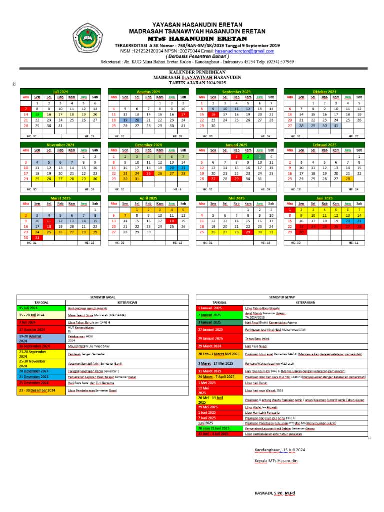 Kalender MTs Hasanudin | PDF