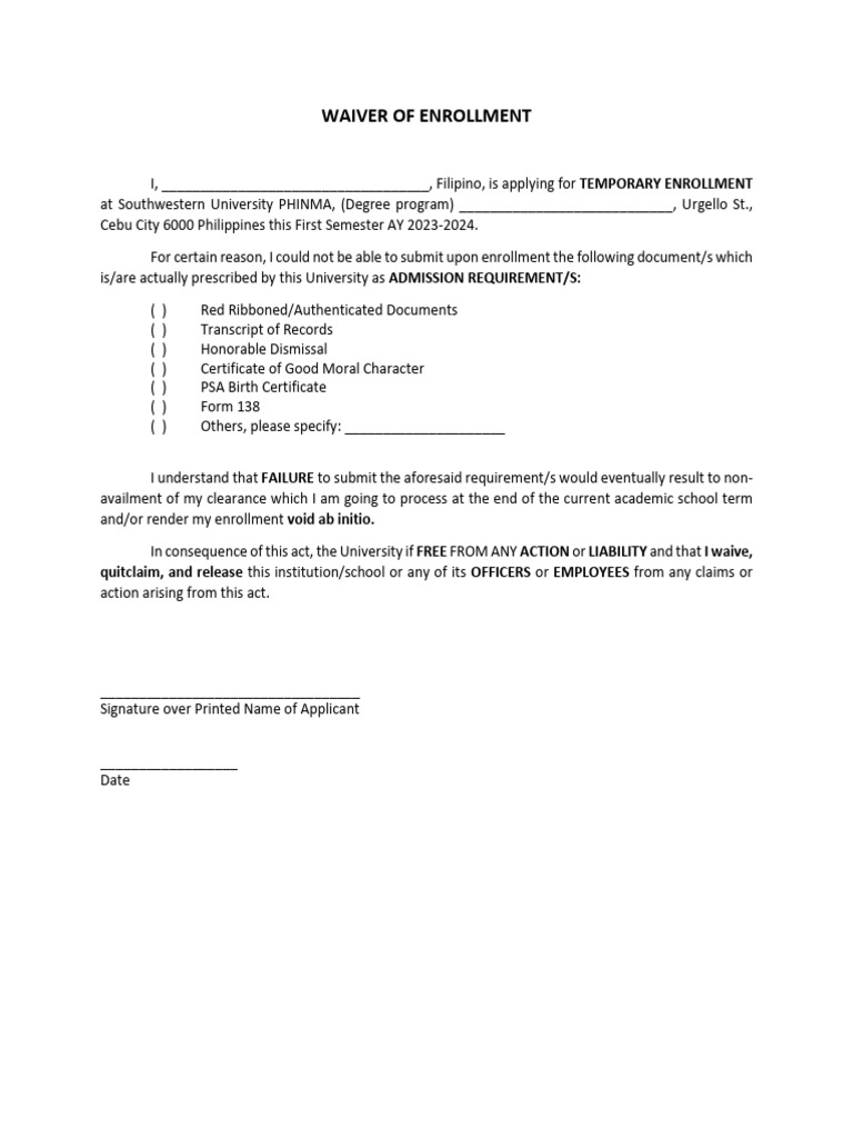 Waiver of Enrollment | PDF