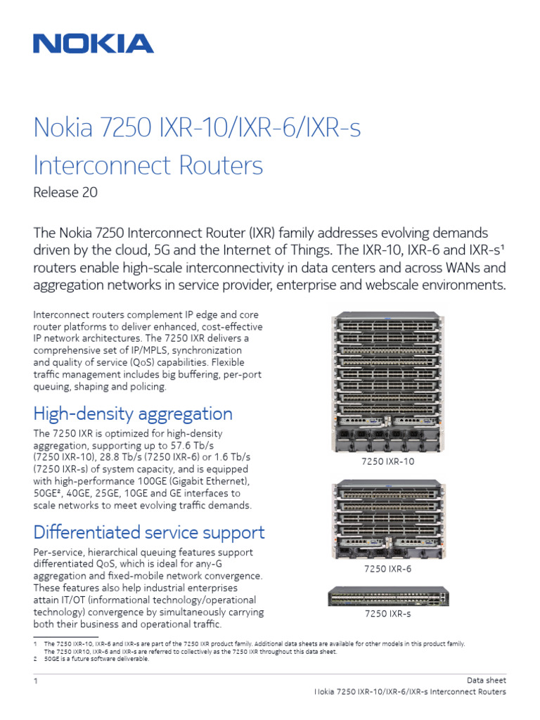 Nokia 7250 IXR Routers Data Sheet | PDF | Networking | Multiprotocol ...