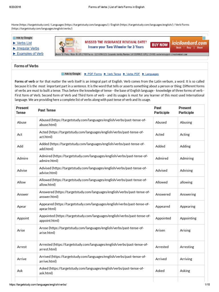 English Verb Forms Explained | PDF | Grammatical Tense | English Language