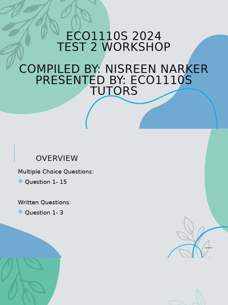 ECO1110S Test 2 Workshop by Narker | PDF | Cost Of Living | Economics