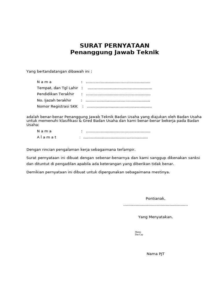 (Surat Pernyataan Penanggung Jawab Teknik) | PDF