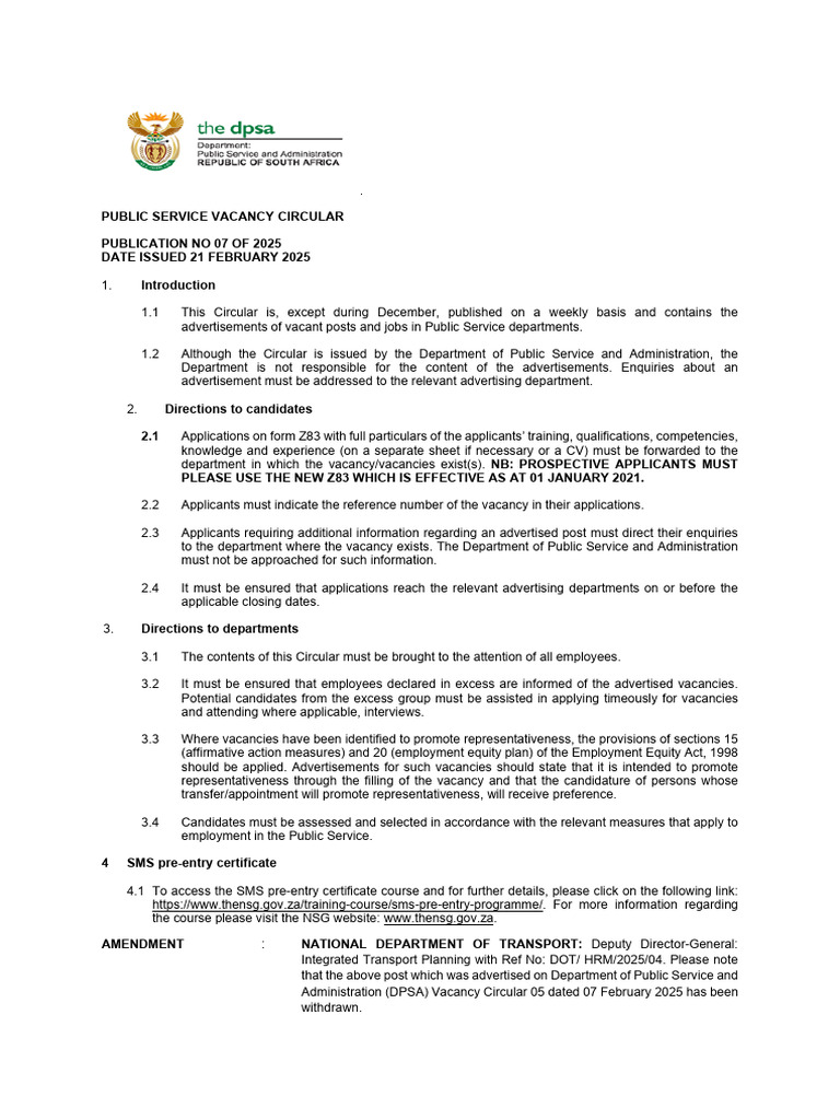 Public Service Vacancy Circular 2025 | PDF | Procurement | Affirmative ...