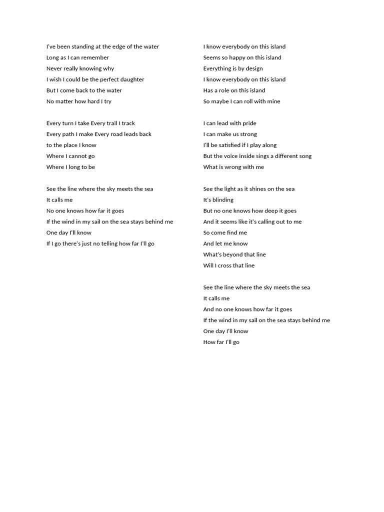 Lyrics - How Far Ill GO - Moana | PDF