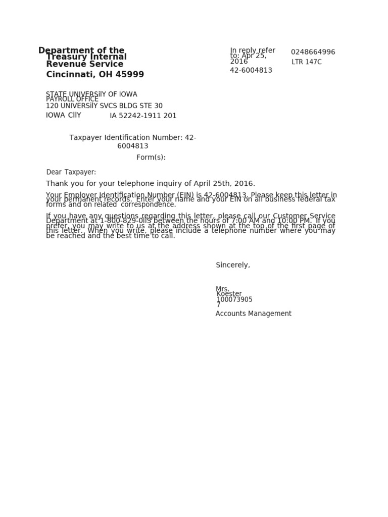 Ein Verification Letter 06 | PDF