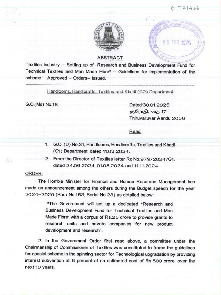 G.O. (MS) .18 HHTK TEchnical Textiles - RD Fund | PDF