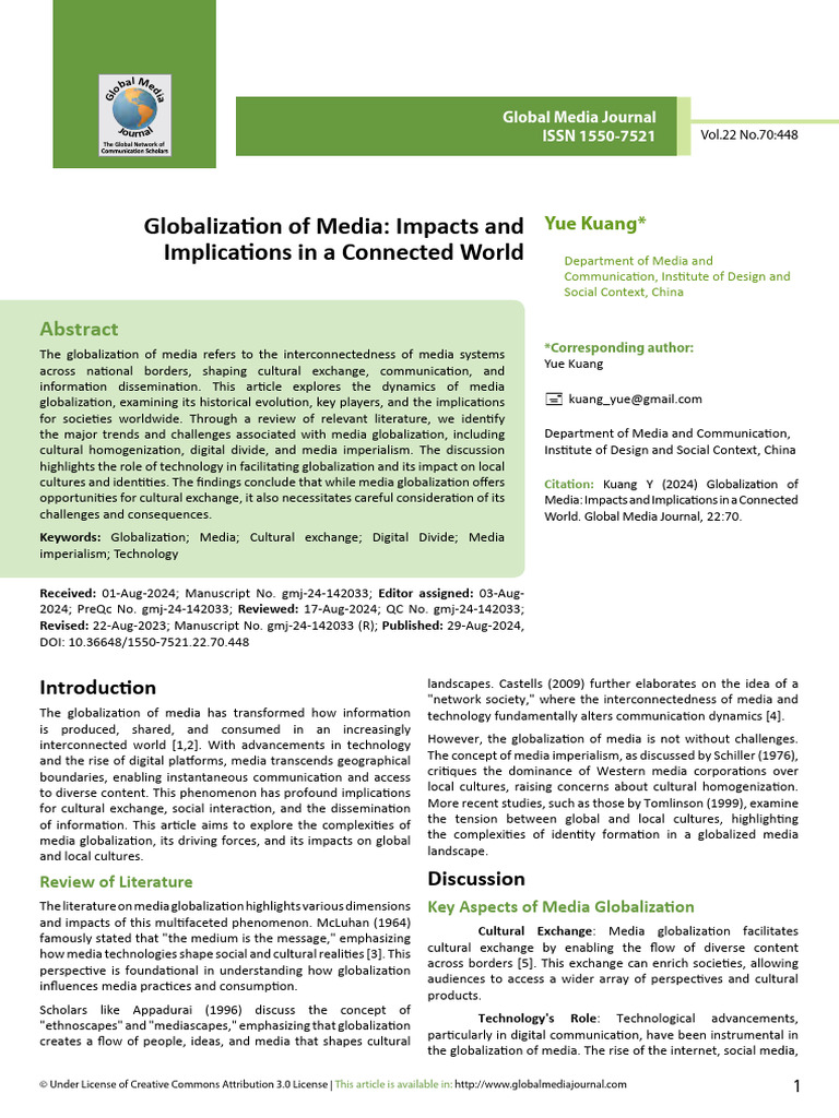 Globalization of Media Impacts and Implications in A Connected World ...