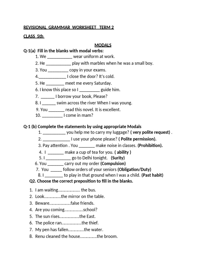 5th Grammar Rev. Worksheet Term 2-1 | PDF | Syntax | Language Mechanics