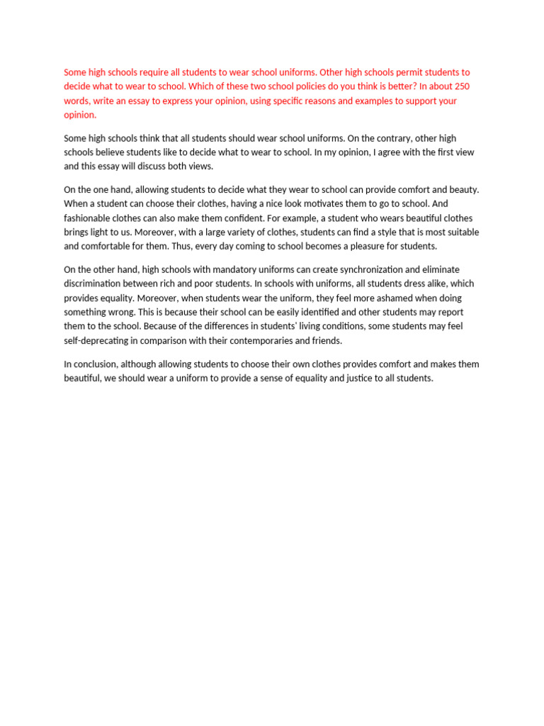 Some high schools require all students to wear school uniforms | PDF