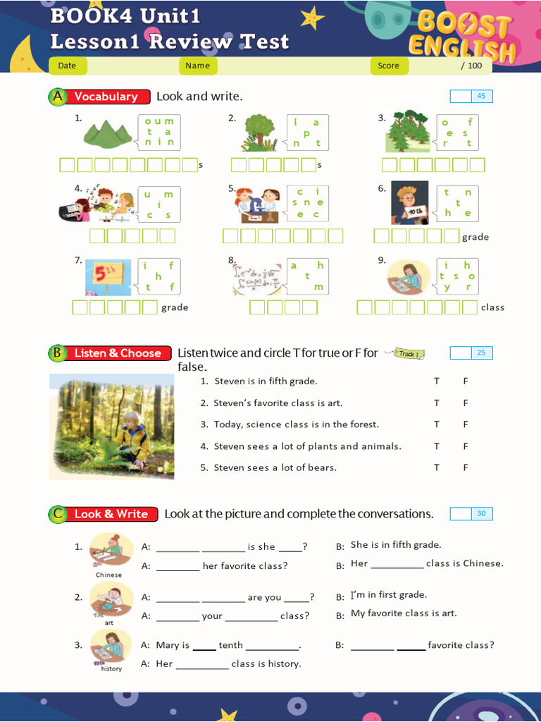 Boost English 4 - Lesson Review Test | PDF