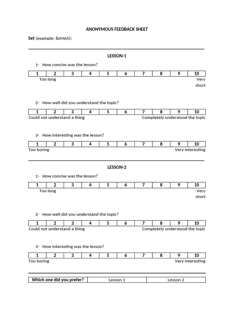 Anonymous Lesson Feedback Form | PDF