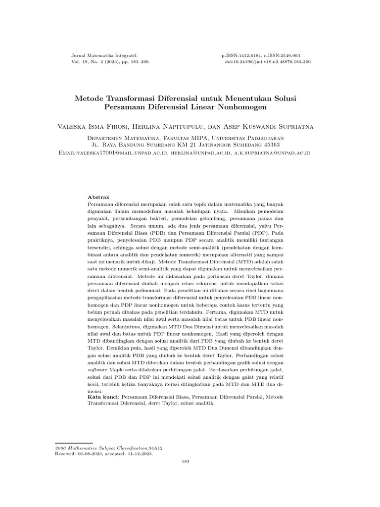 Metode Transformasi Diferensial Untuk Menentukan S | PDF