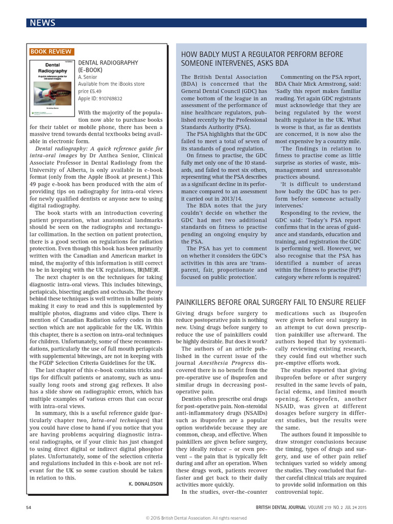 How Badly Must A Regulator Perform Before Someone Intervenes, Asks Bda | PDF | Analgesic ...