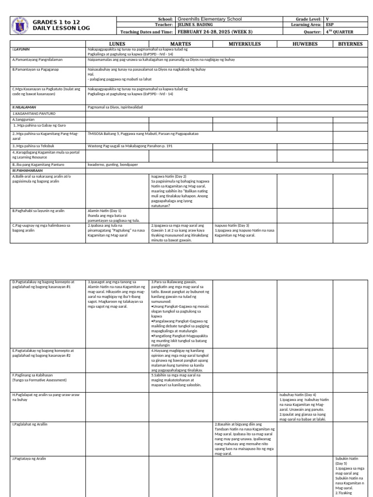 DLL - Esp 5 - Q4 - W3 | PDF