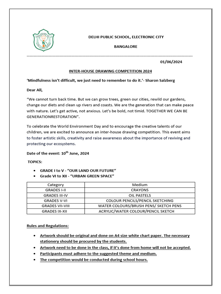 Inter-House Drawing Competition 2024 | PDF