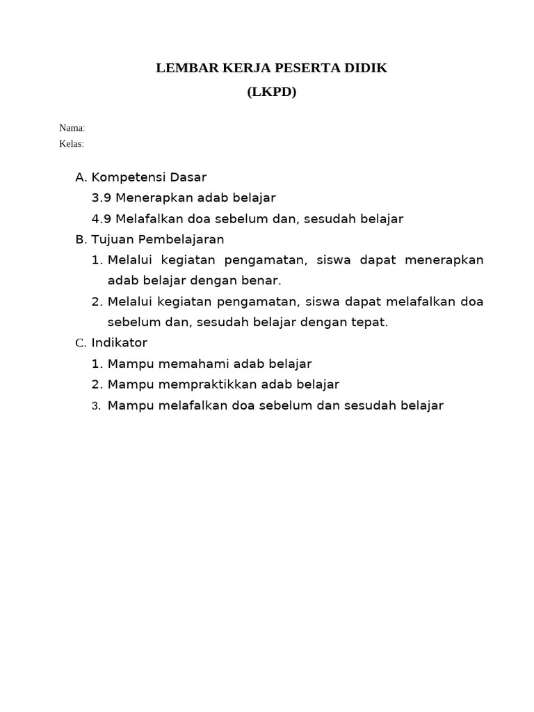 LKPD Adab Belajar | PDF