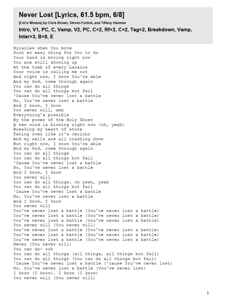 Never Lost - Lyrics | PDF