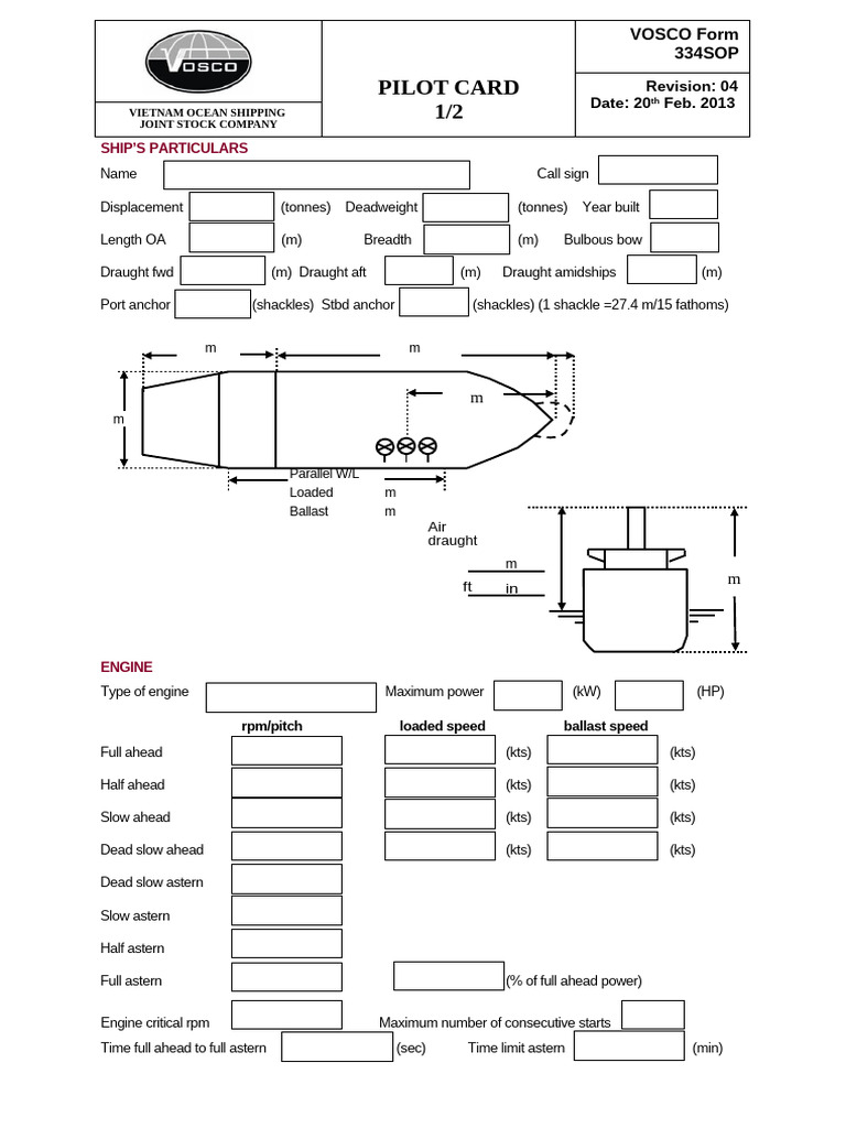 VOSCO Form-334SOP Pilot Card | PDF | Anchor | Rudder