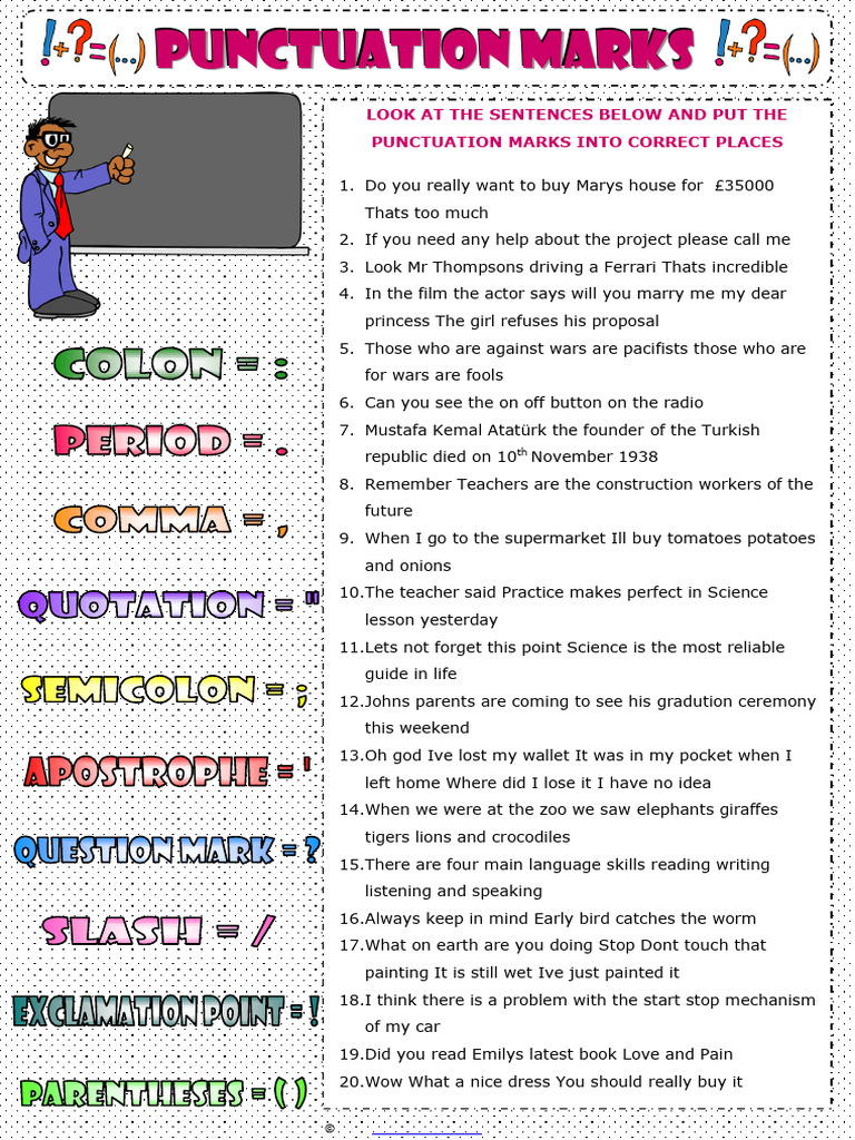 punctuation marks rules worksheet | PDF