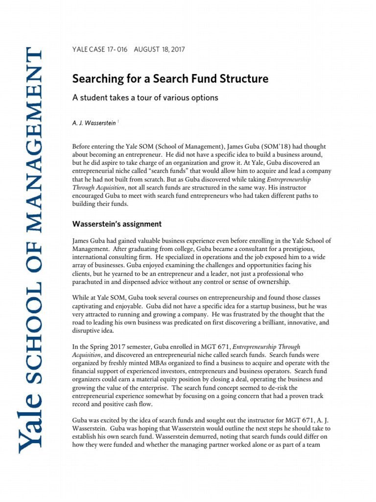 Searching For A Search Fund Structure - A Student Takes A Tour of ...