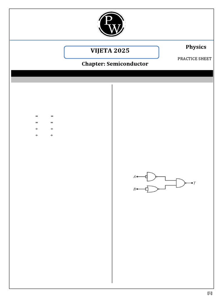 Semiconductor Practice Sheet Vijeta 2025 Pdf P N Junction Diode