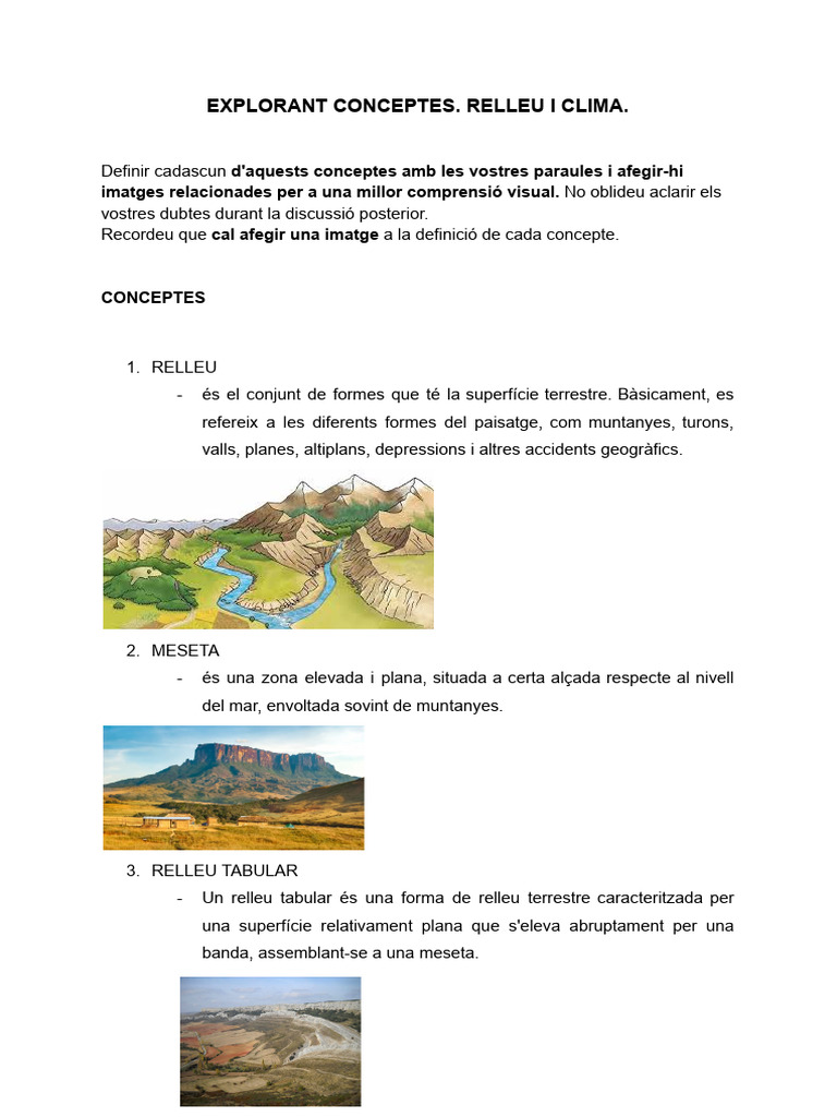 24-25 Tasca 1 Explorant Conceptes Relleu I Clima | PDF