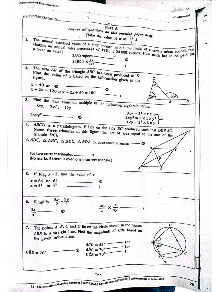 2024 O/L Maths Marking Scheme Guide | PDF