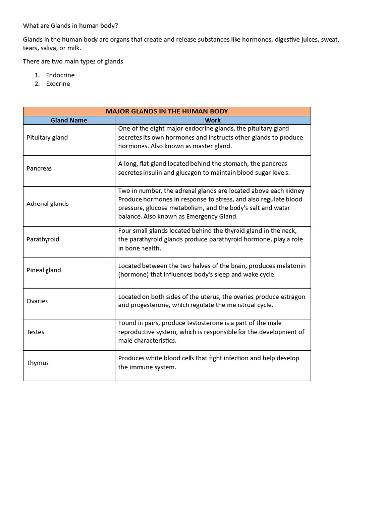 Glands and Hormones in the Human Body | PDF | Endocrine System | Glands