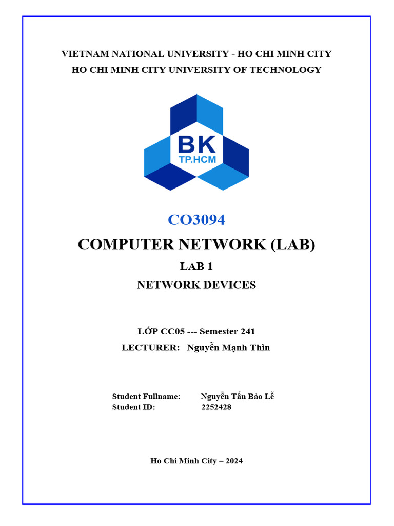 NguyenTanBaoLe Lab1a | PDF | Computer Network | Network Switch