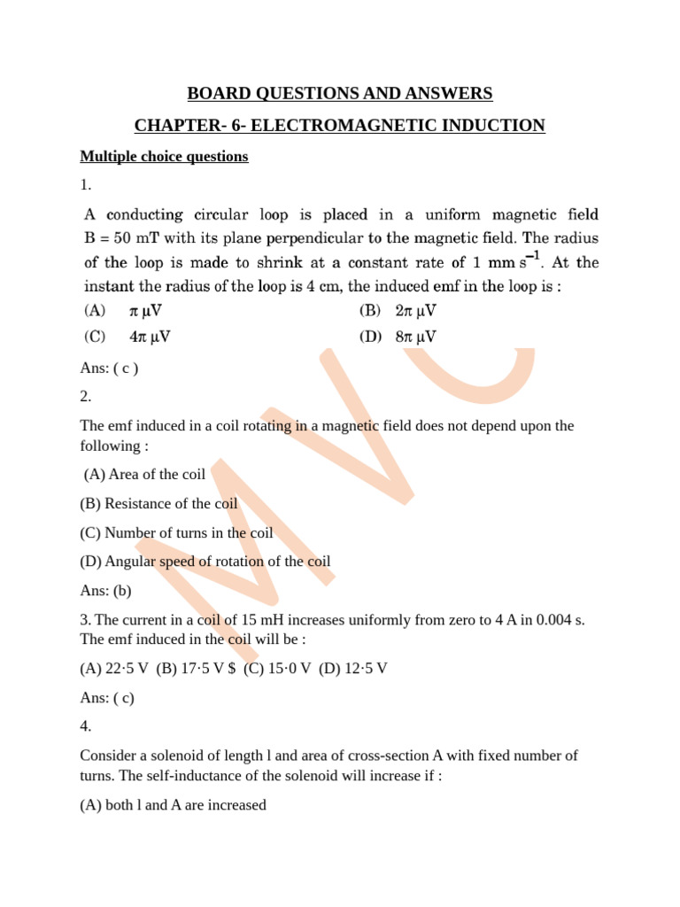 Answers - Electromagnetic Induction | PDF | Inductor | Inductance