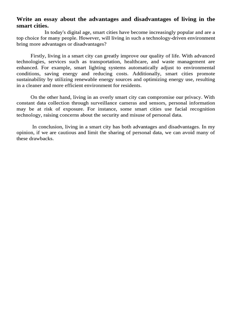Advantages and Disadvantages of Smart Cities | PDF