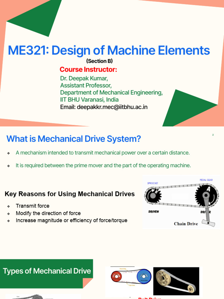 Week 1 2 ME321 Design of Machine Elements | PDF | Gear | Belt (Mechanical)