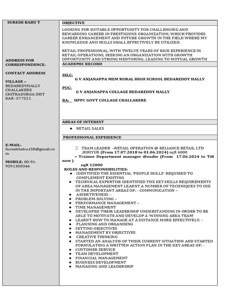 SURESHBABU T Chitradurga | PDF | Business