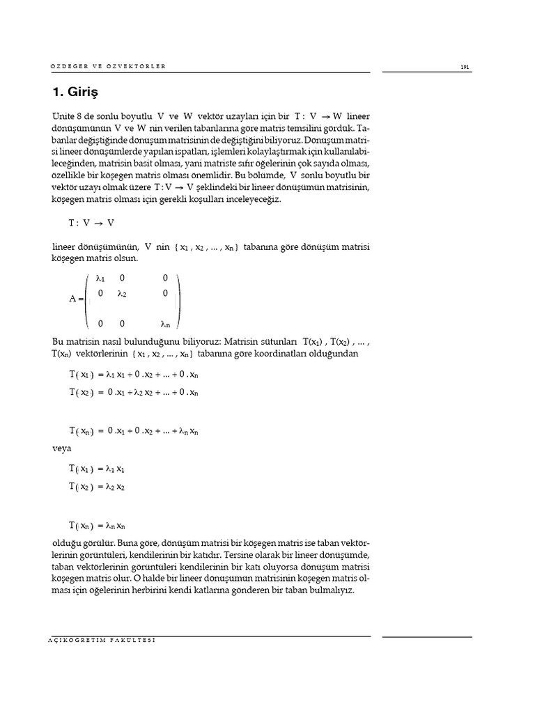 Lineer Cebir Ünite9 - 1 | PDF