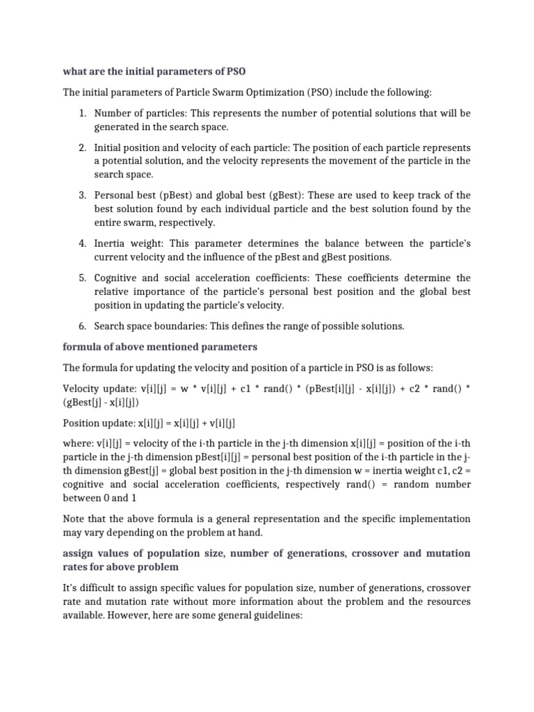 what are the initial parameters of PSO | PDF | Genetic Algorithm | Logic Gate