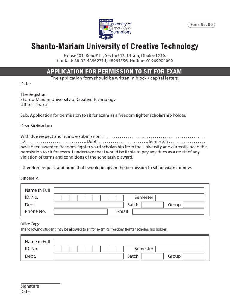 Exam Permission Application Template | PDF