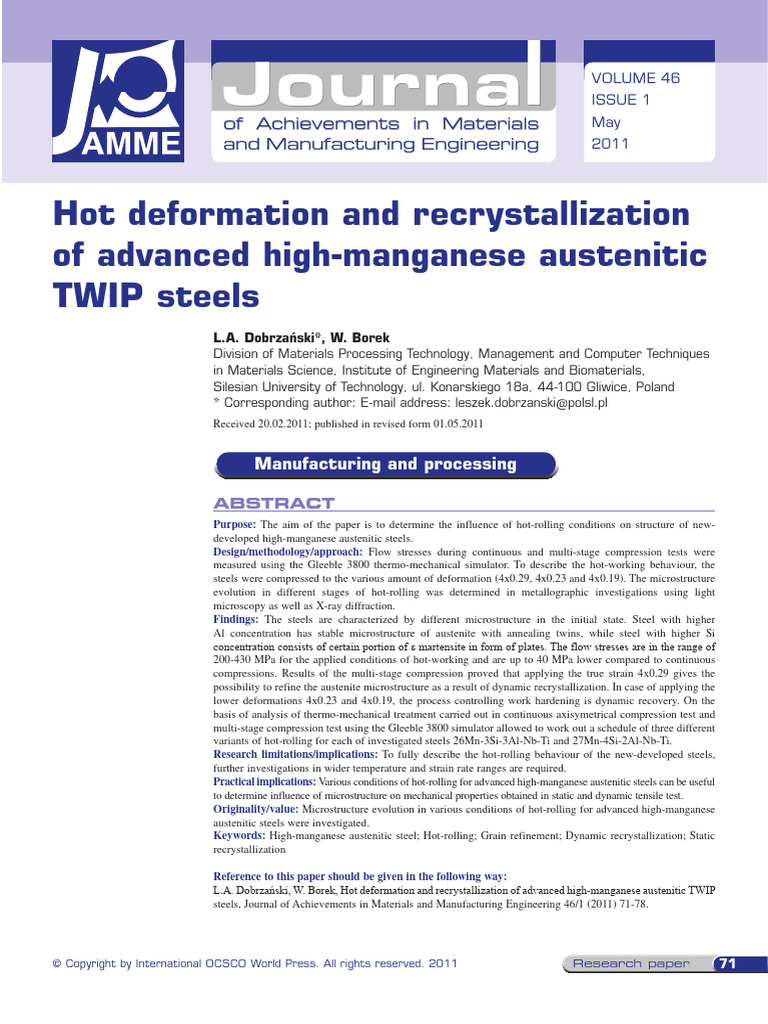 Hot Deformation and Recrystallization of | PDF | Deformation ...
