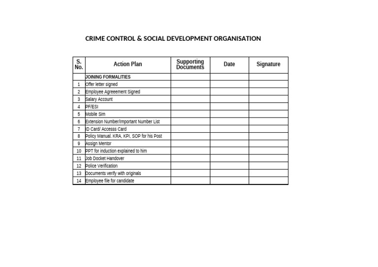 HR Joining Formalities Checklist | PDF