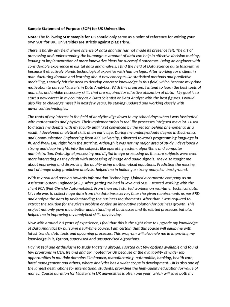 Sample Statement of Purpose UK | PDF | Data Science | Analytics