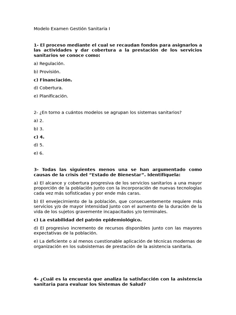 Examen Modelo Gestión Sanitaria I | PDF | Hospital | Medicina
