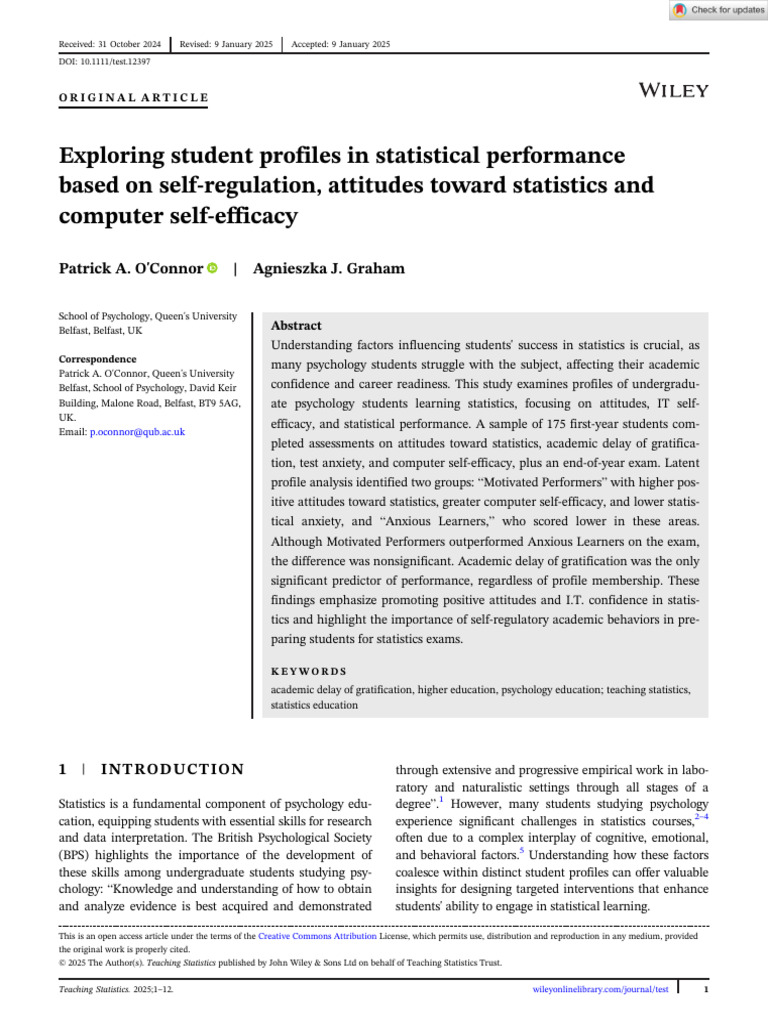 Student Profiles in Statistics Success | PDF | Self Efficacy ...