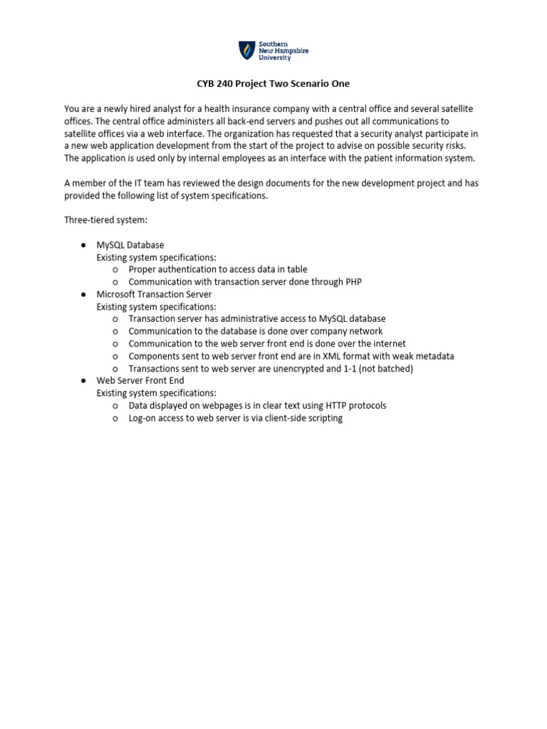 Cyb 240 Project Two Scenario One | PDF