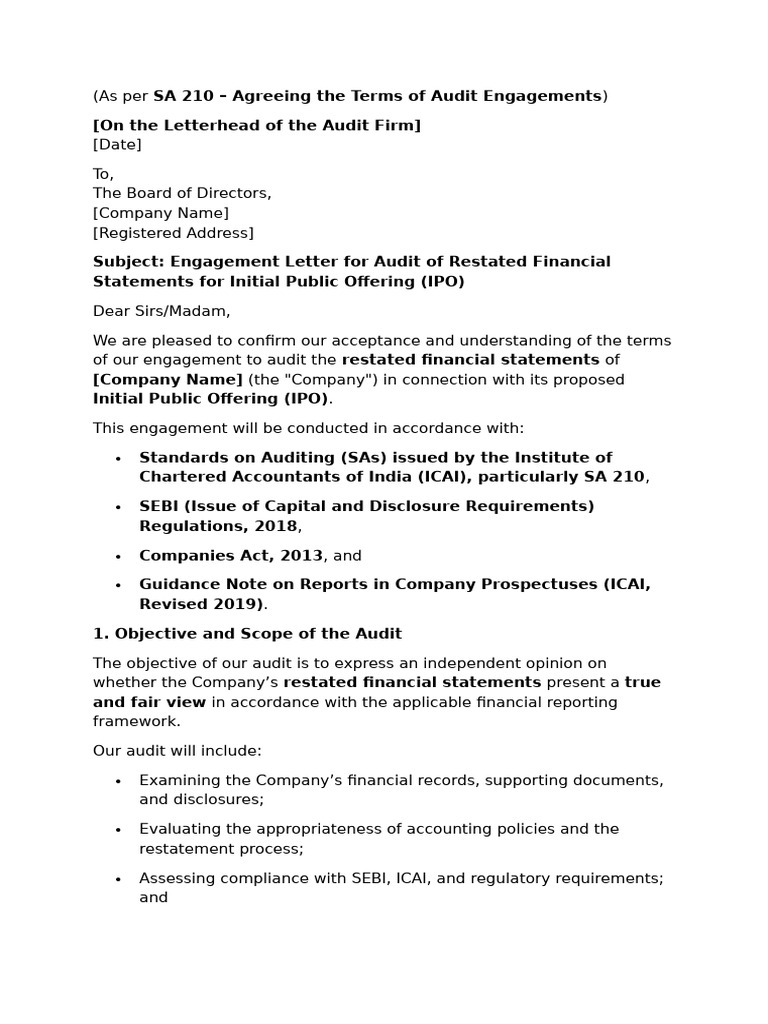 Engagement Letter For Audit of RSF | PDF | Audit | Internal Control