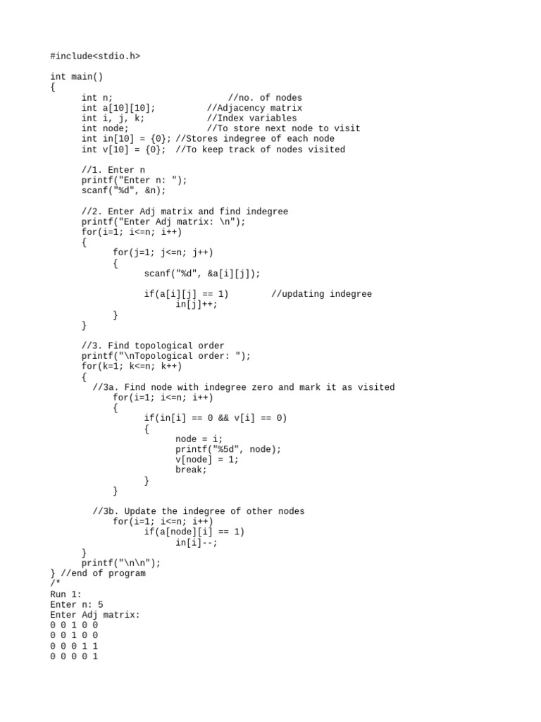 C Program for Topological Sorting | PDF