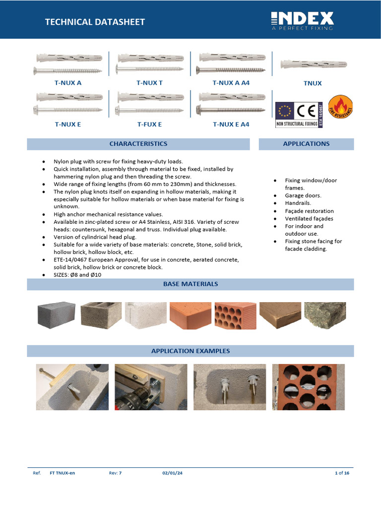 Technical Data Sheet T-NUX | PDF | Screw | Building Materials