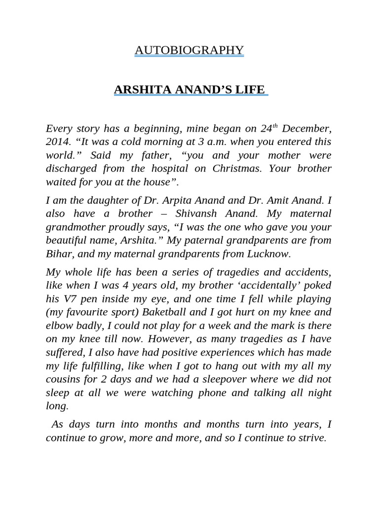 AUTOBIOGRAPHY Arshita | PDF