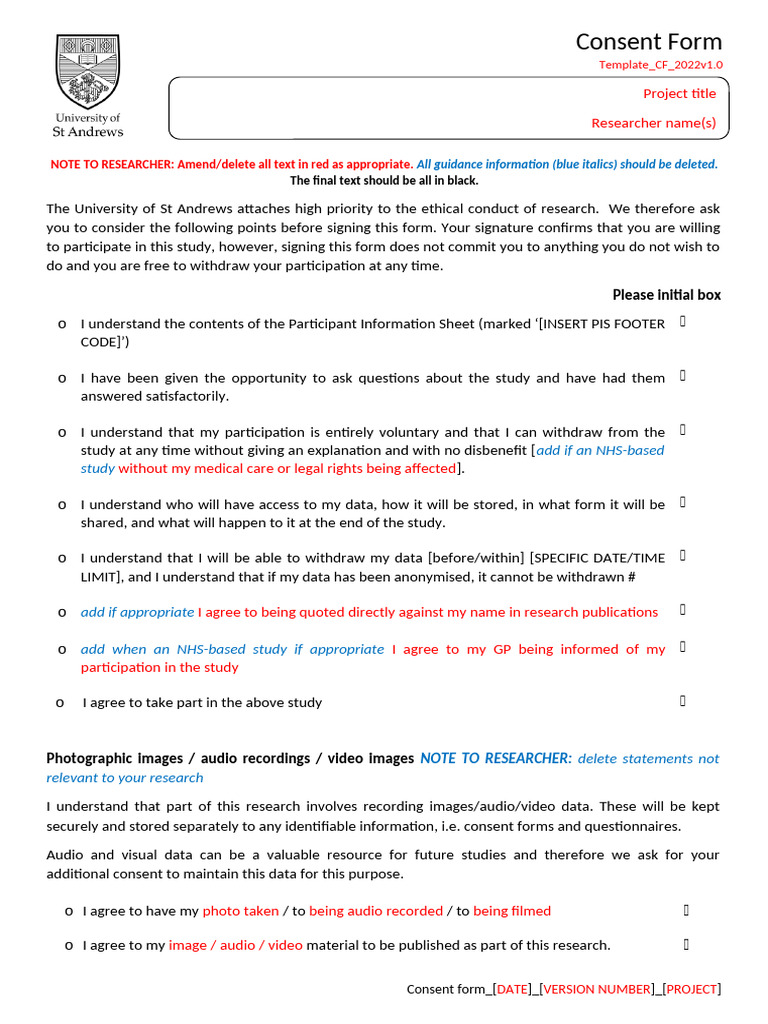 Participant Consent Form | PDF | Consent