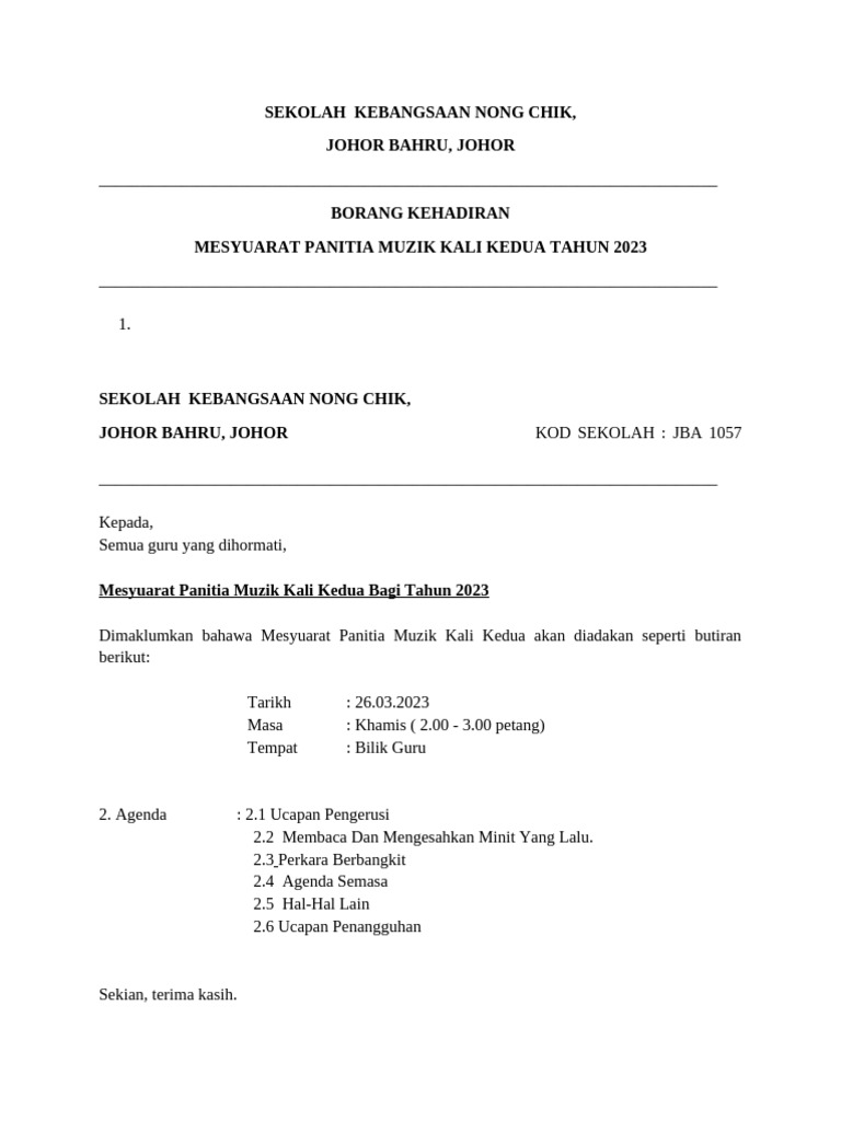 MINIT MESYUARAT MUZIK Kedua-Dan-Ketiga | PDF