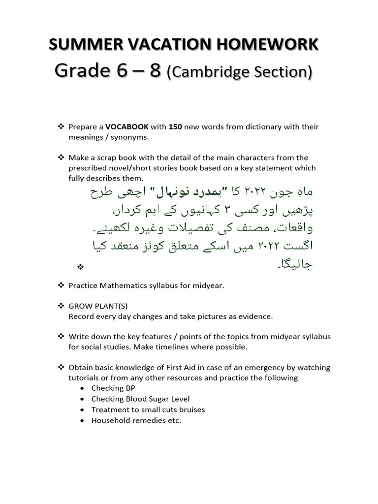 SUMMER VACATIONS HOMEWORK 678 | PDF
